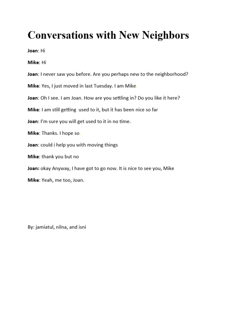 Conversations With New Neighbors (B.iw) | PDF