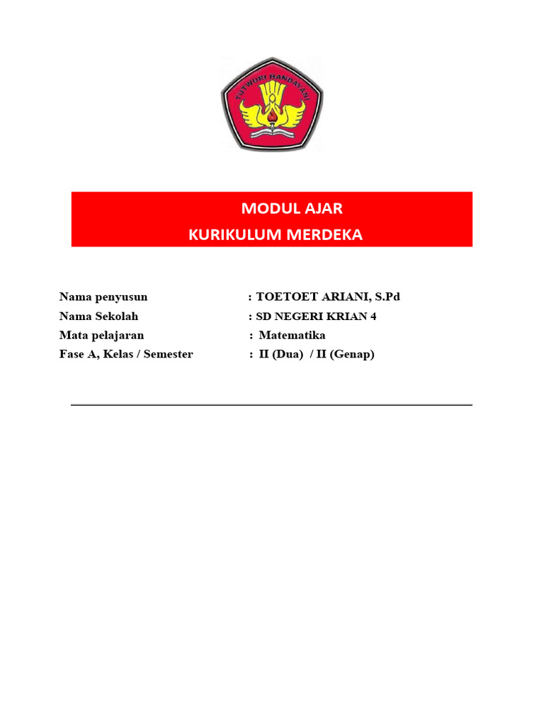 Modul Ajar Bu Tutut Kls 2 MTK Perkalian | PDF