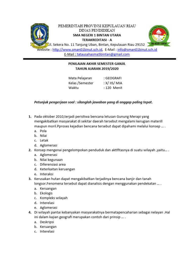Soal Pas Geo Ganjil Kls X 2019-2020 | PDF