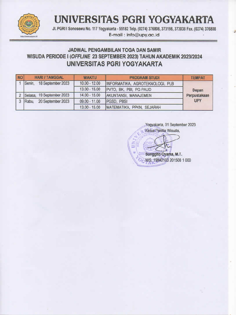 Jadwal Pengambilan Toga Dan Samir Wisuda 23 Sept 2023 64f1853cda220 | PDF