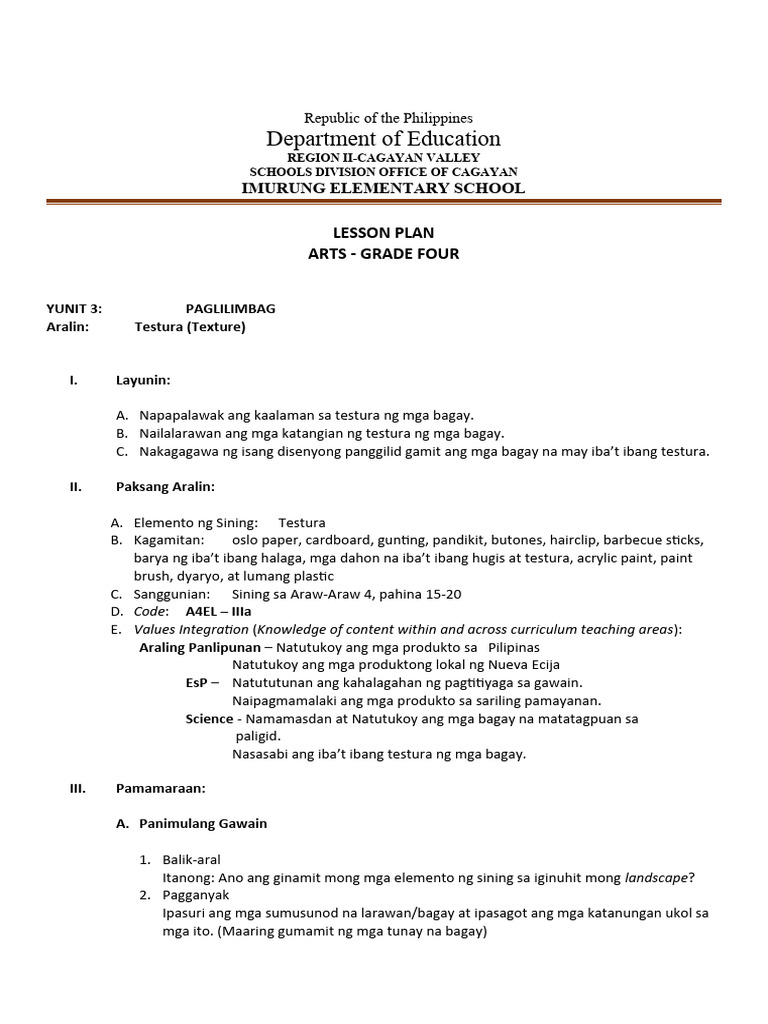 Cot - DLP - Arts-Grade 4 | PDF