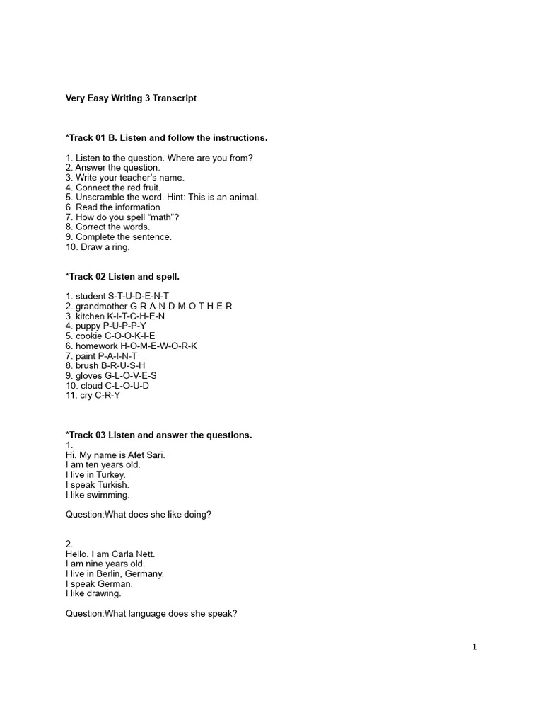 Very Easy Writing 3 - Transcripts | PDF