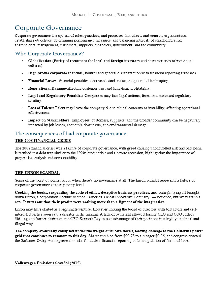 Governance, Risk, and Ethics | PDF | Corporate Governance | Board Of ...