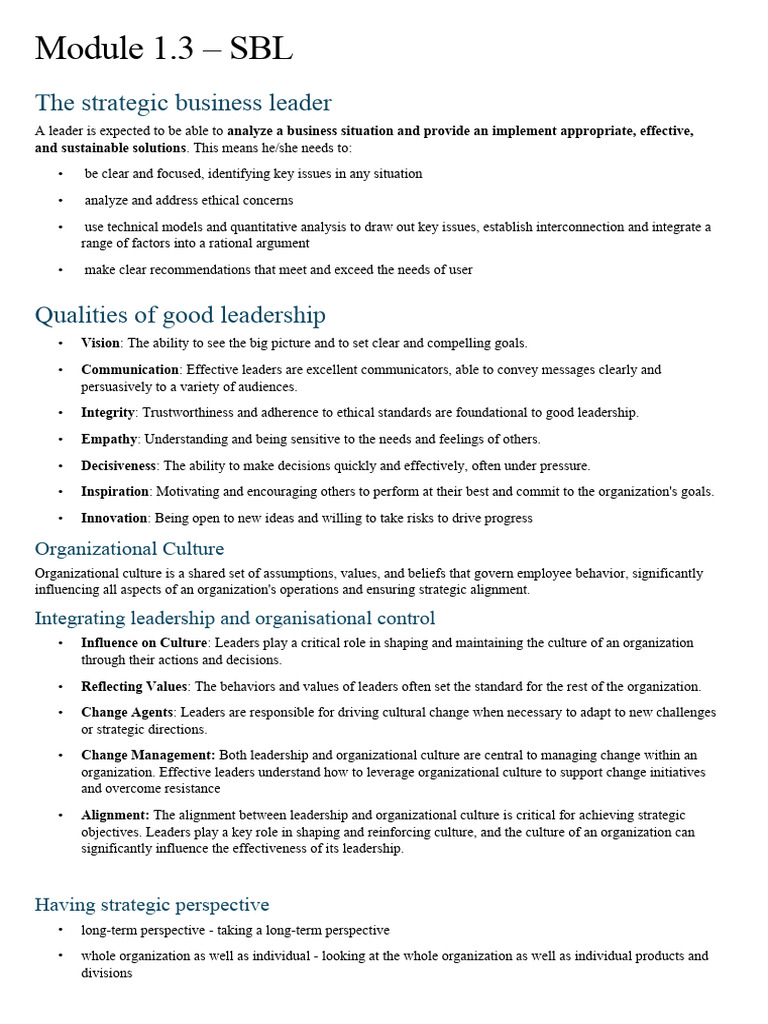 Module 1.3 - SBL: The Strategic Business Leader | PDF | Leadership ...