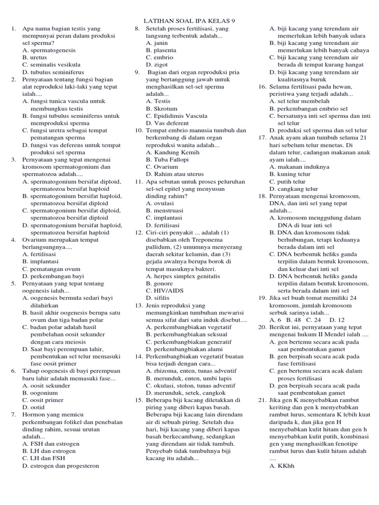 Latihan Soal Ipa Kelas 9 1 Siswa | PDF