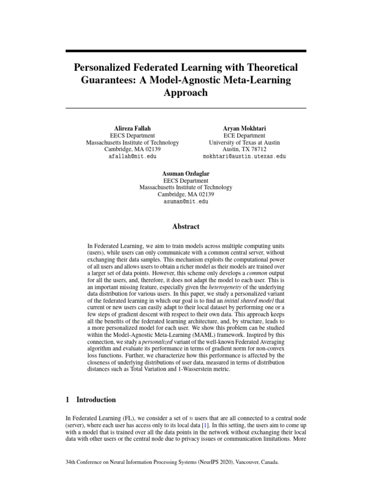 Personalized Federated Learning With Theoretical Guarantees A Model ... Personalized Federated Learning With Theoretical Guarantees A Model ...