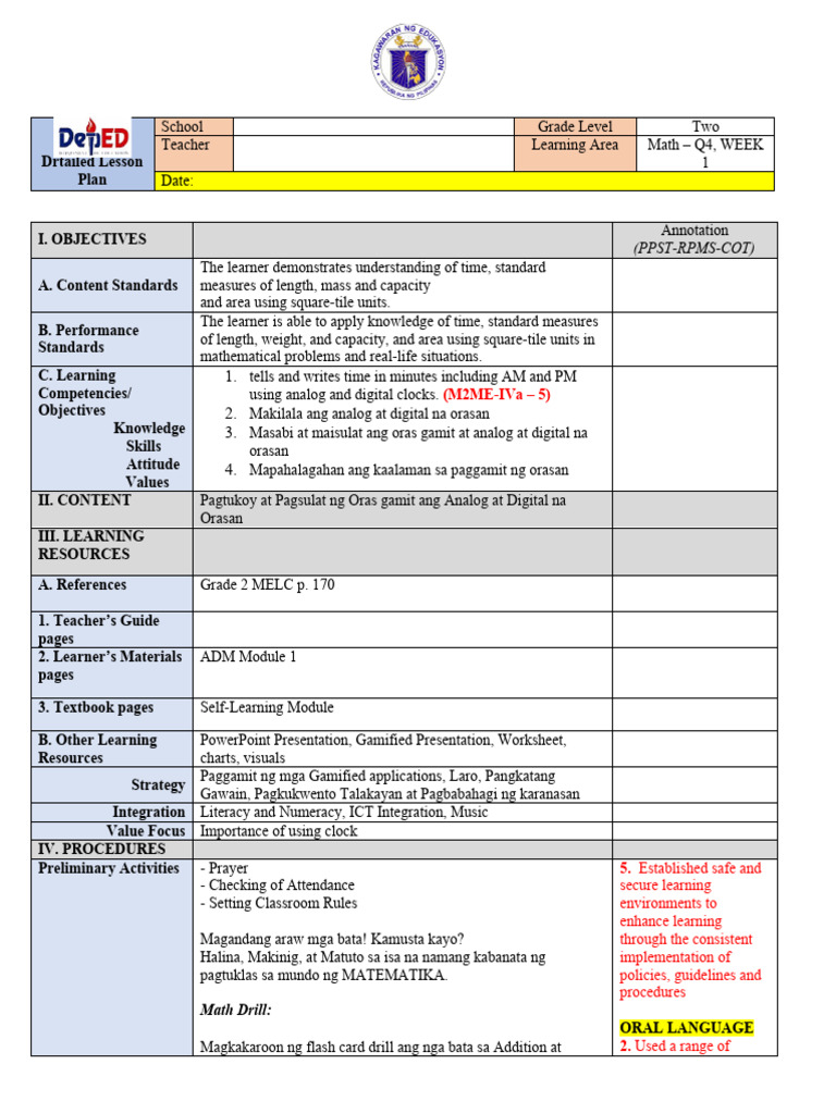 Telling Time: Grade 2 Lesson Plan | PDF | Learning | Teachers