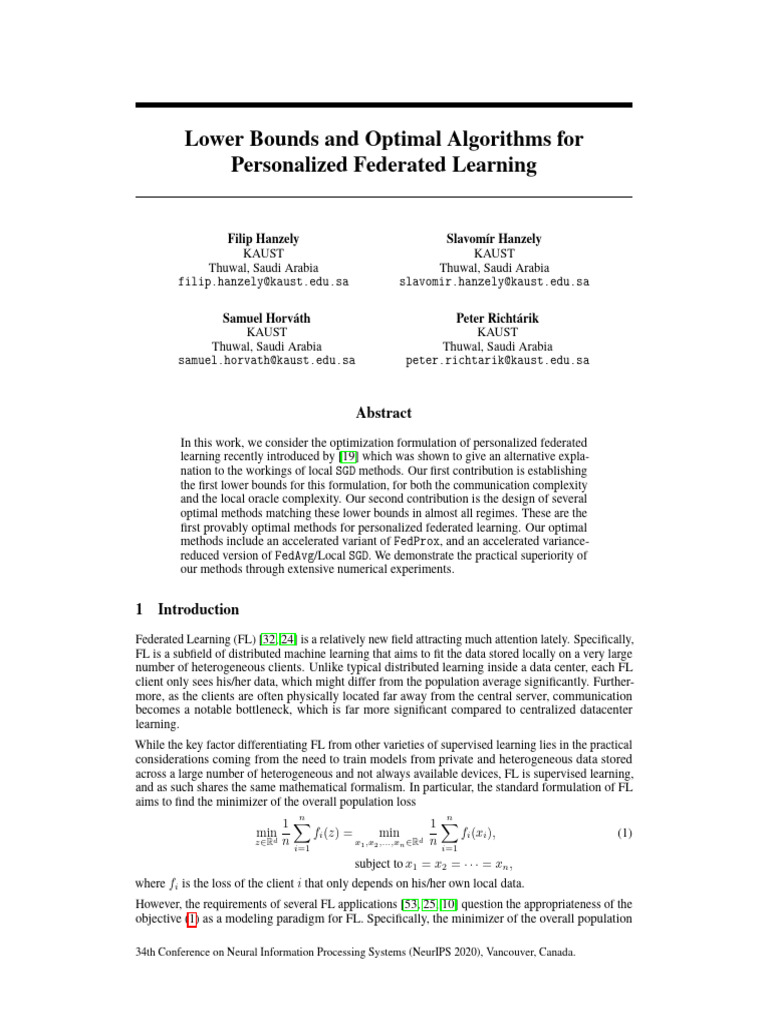 Optimal Algorithms for Personalized FL | PDF | Mathematical Optimization | Theoretical Computer ...