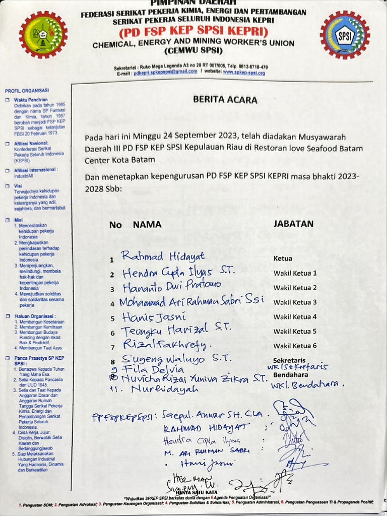 BA Tim Formatur Musda III SPKEP SPSI KEPRI | PDF