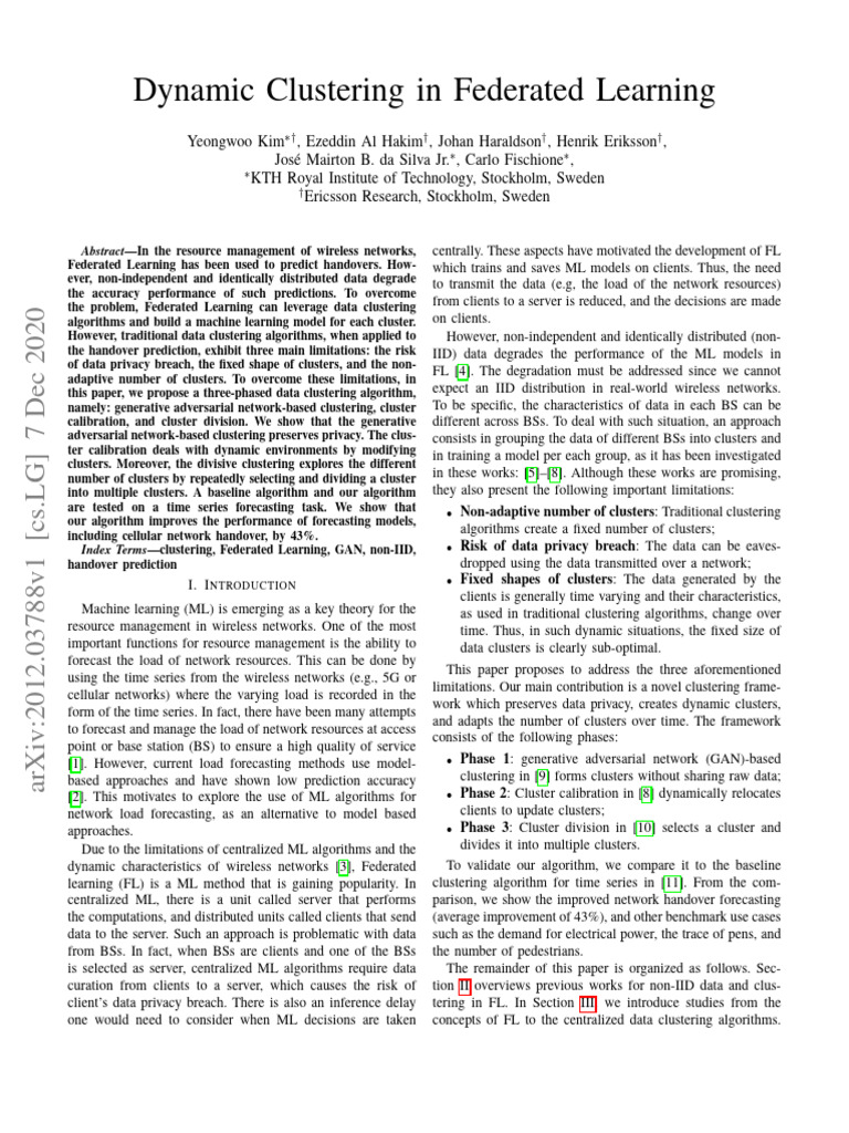 Dynamic Clustering in Federated Learning | PDF | Cluster Analysis | Machine Learning