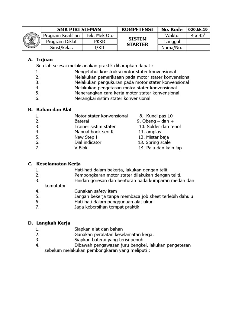 Jobsheet Sistem Starter | PDF