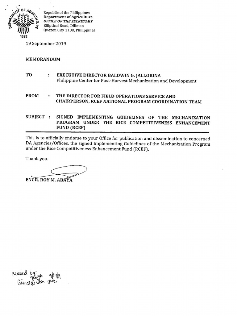 RCEF Mechanization Implementing Guidelines | PDF