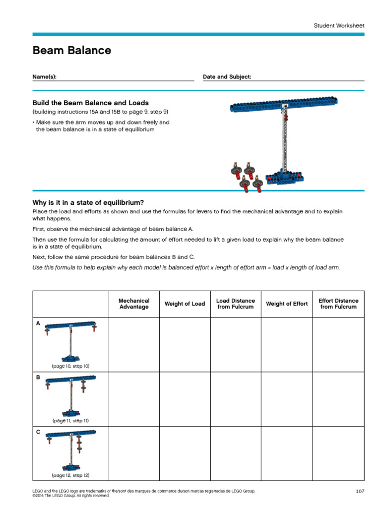 Beam Balance Student Worksheet | PDF | Weighing Scale | Lever