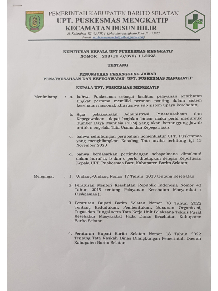 Surat Penunjukan Penanggung Jawab TU | PDF