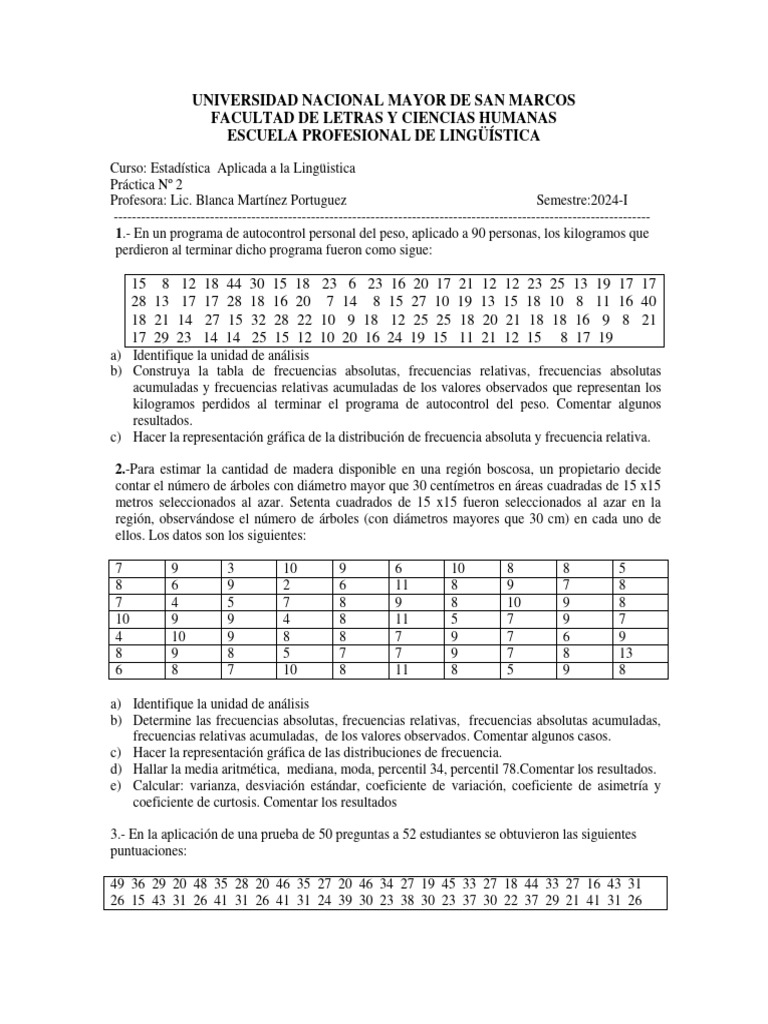 Pract2 Ling 2024 I | PDF | Mediana | Muestreo (Estadísticas)