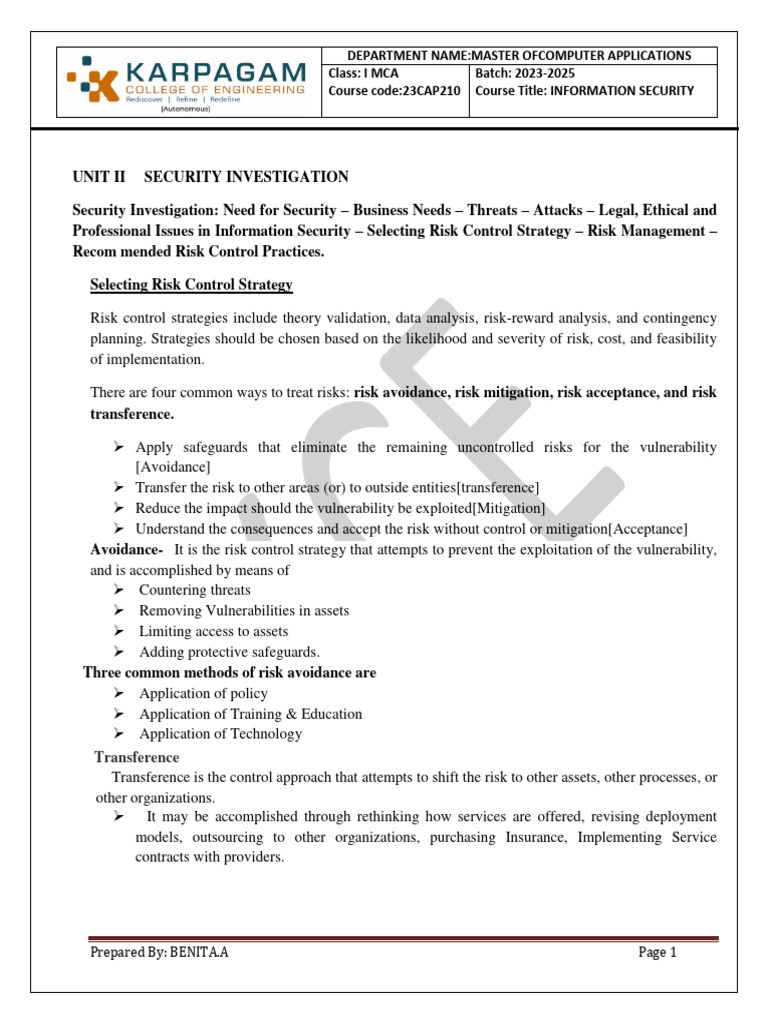 Risk Control Strategies in Information Security | PDF | Risk ...