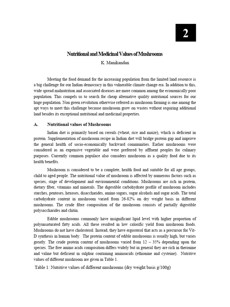 2 KMANI-NutritionalandMedicinalvaluesofMushrooms | PDF | Dietary Fiber ...