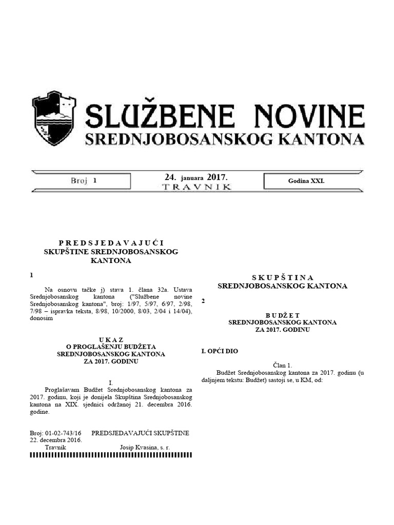Službene Novine Srednjobosanskog Kantona (Godina 21, Broj 1 24.1.2017 ...
