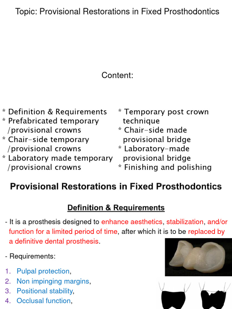 Provisional Restorations and Esthetic Considerations in Fixed Prosthodontics-15-4-2024 | PDF ...