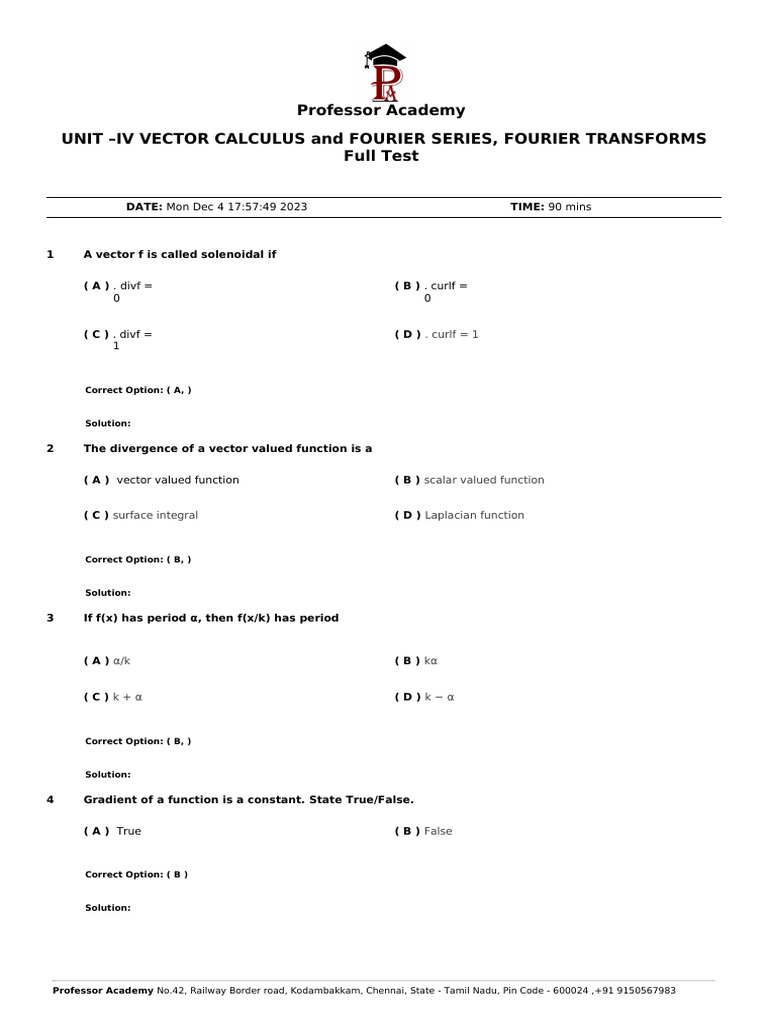 UNIT –IV VECTOR CALCULUS and FOURIER SERIES, FOURIER TRANSFORMS Full ...