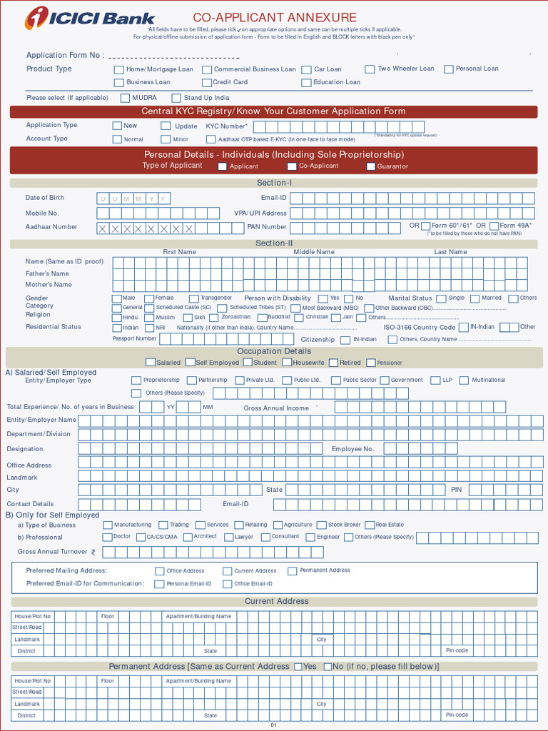 Co Applicant Form ICICI | Download Free PDF | Banks | Reserve Bank Of India