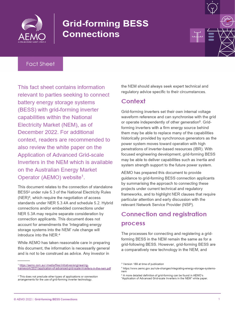 Grid Forming BESS Connection Fact Sheet | Download Free PDF | Power Inverter | Electrical Grid