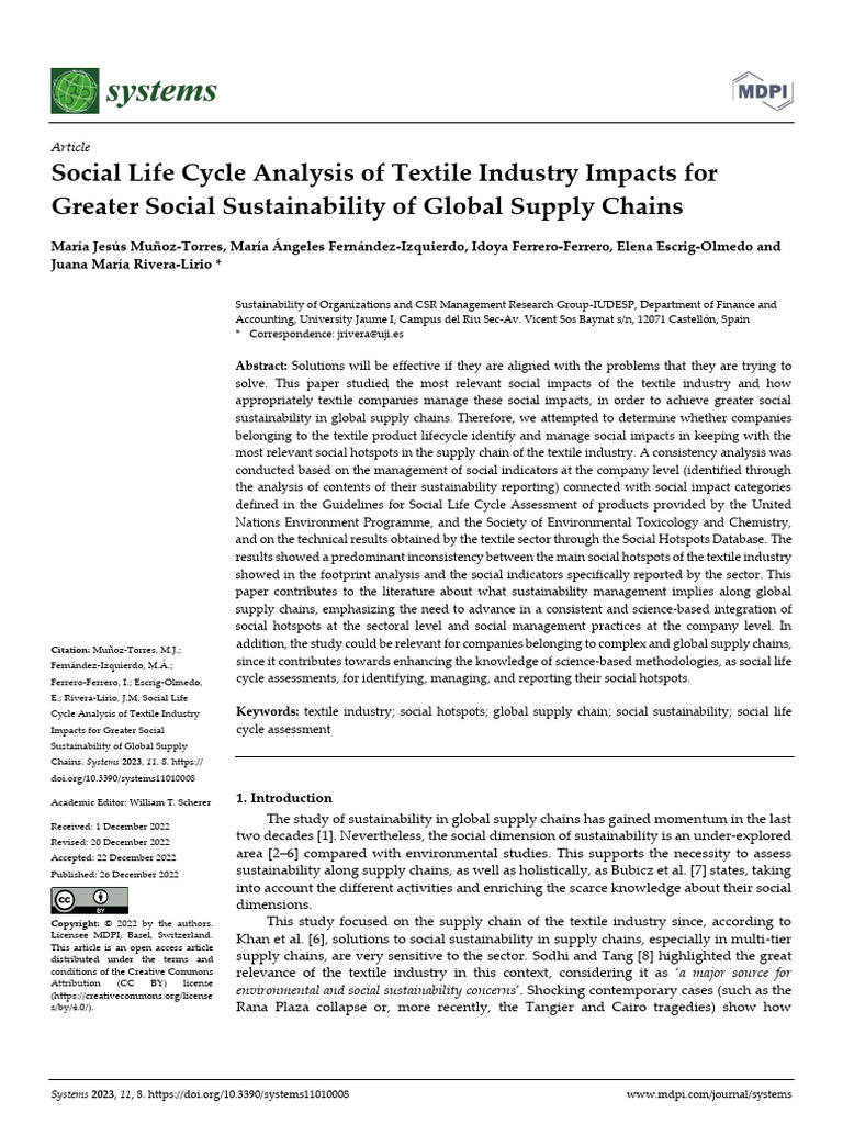 Social Life Cycle Analysis of Textile Industry Imp | Download Free PDF ...