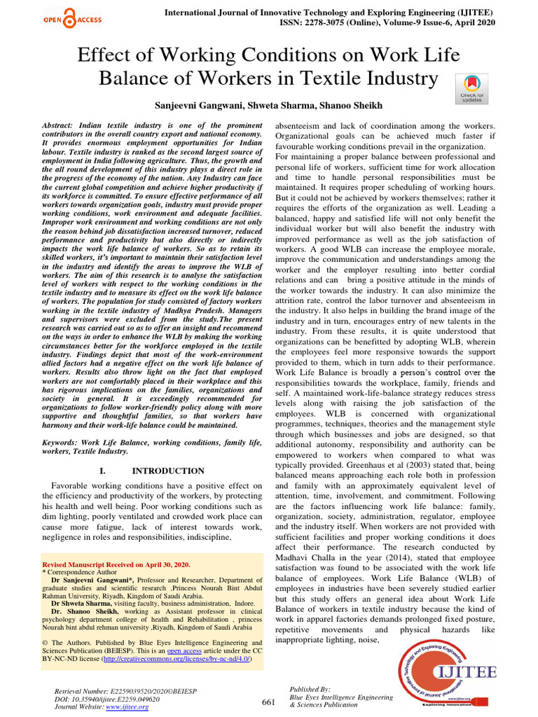 Effect of Working Conditions On Work Life Balance of Workers in Textile ...