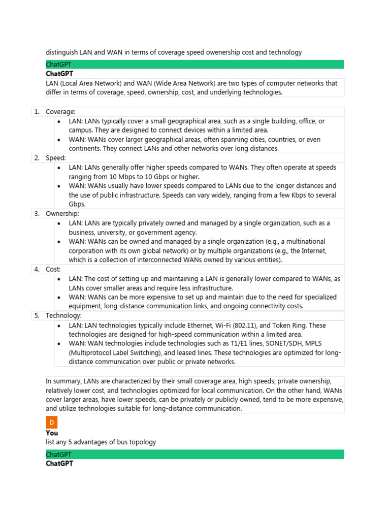 LAN vs WAN: Coverage, Cost, and Speed | PDF | Computer Network | I Pv6