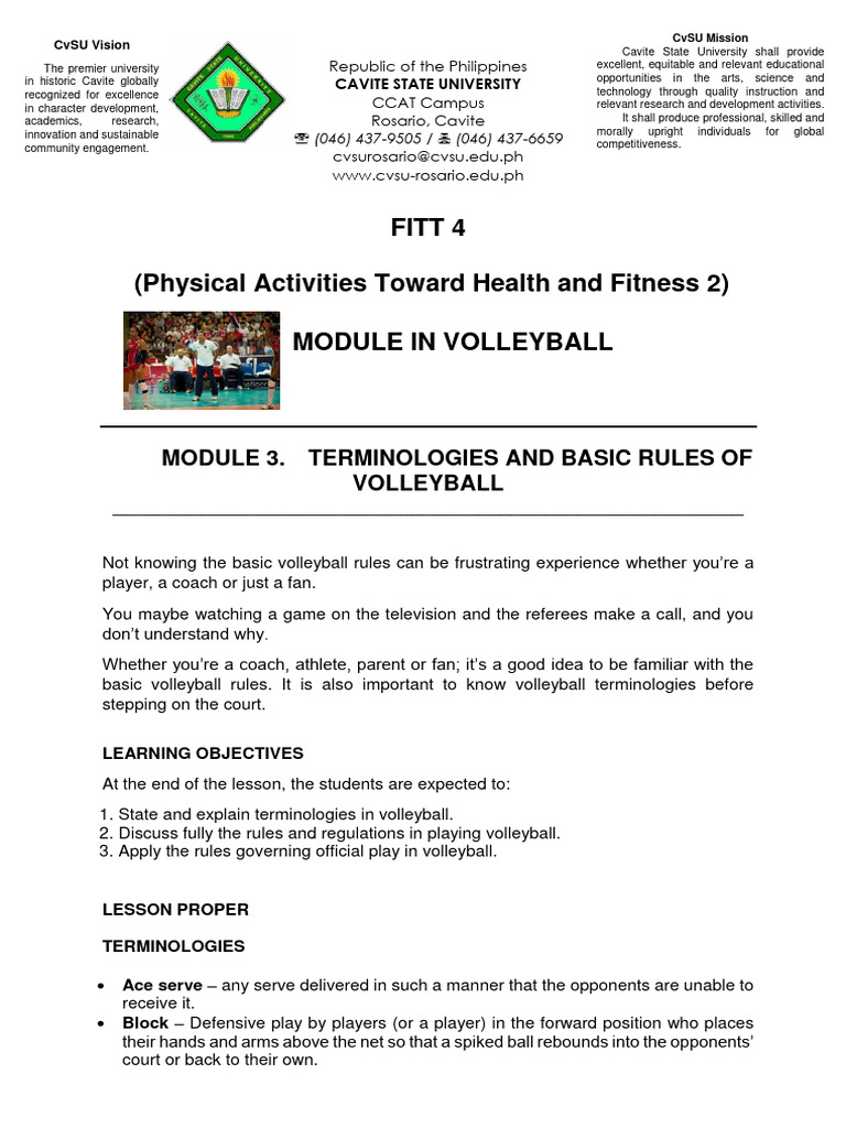Module 3 Terminologies and Basic Rules of Volleyball | PDF | Volleyball ...