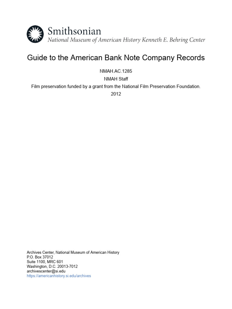 Guide To The American Bank Note Company Records | PDF | Photograph ...