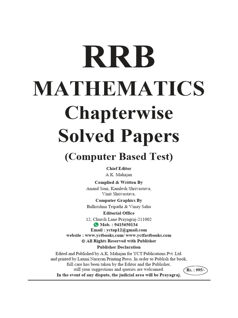 Demo 50 YCT RRB 2024 Mathematics Chapter Wise Solved Papers English Medium | PDF
