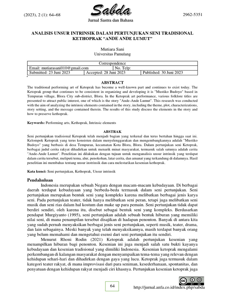Analisis Unsur Intrinsik Ande-Ande Lumut | PDF