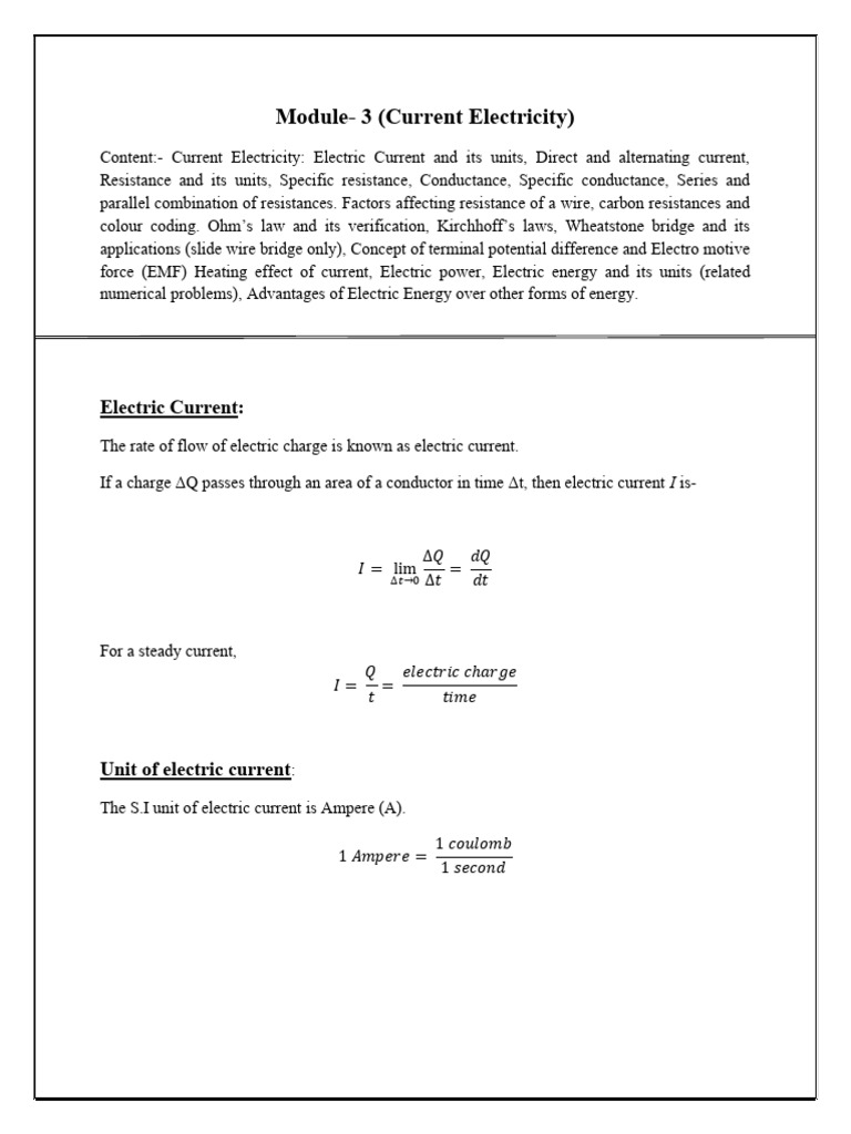 Current Electricity 1 | PDF | Electrical Resistance And Conductance | Resistor