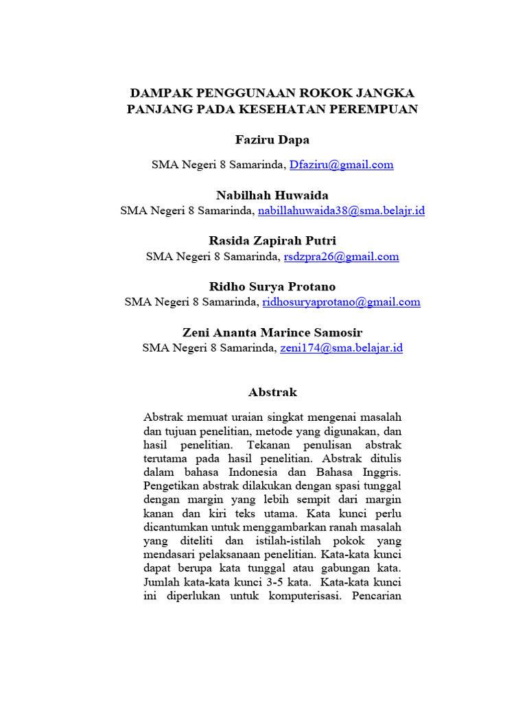 Dampak Penggunaan Rokok Jangka Panjang Pada Kesehatan Perempuan | PDF