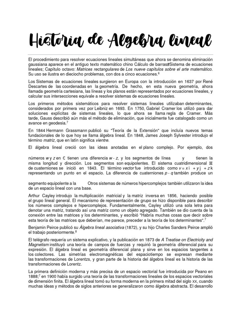 Historia Del Algebra Lineal | Descargar gratis PDF | Álgebra lineal ... Historia Del Algebra Lineal | Descargar gratis PDF | Álgebra lineal ...