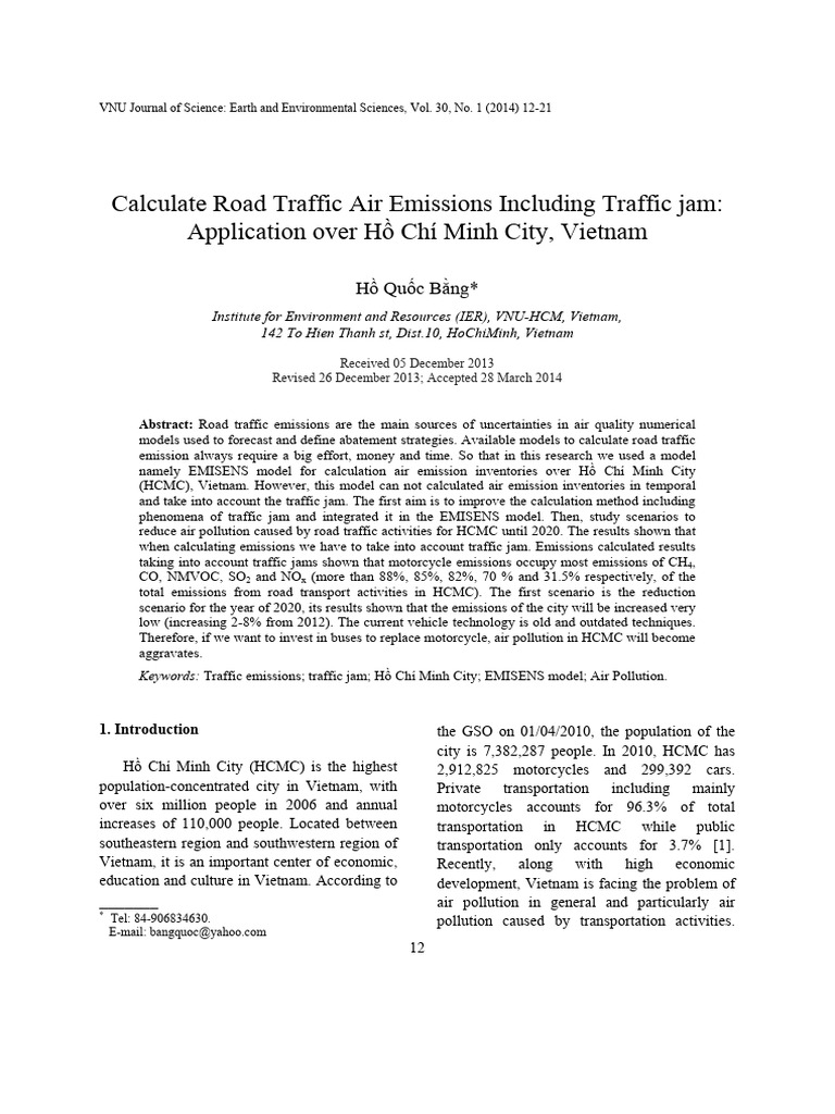 Traffic Emissions and Jams in HCMC | PDF | Air Pollution | Ho Chi Minh City