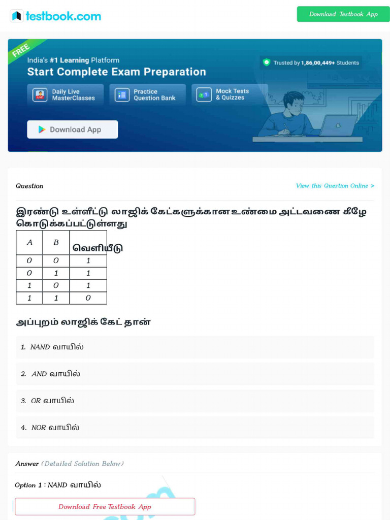 The Truth Table For Two Input Logic Gate Is As Giv ...