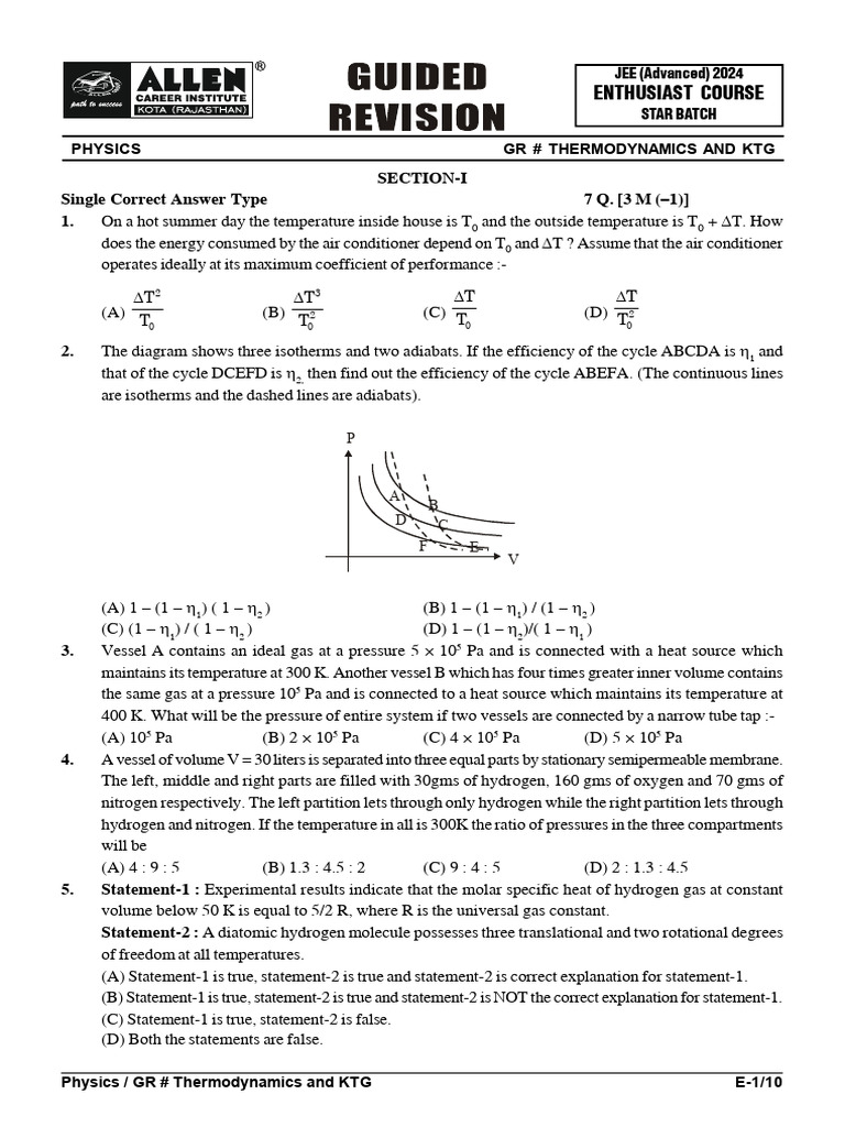10 # GR (Thermodynamics and KTG) - Student | PDF | Heat | Gases