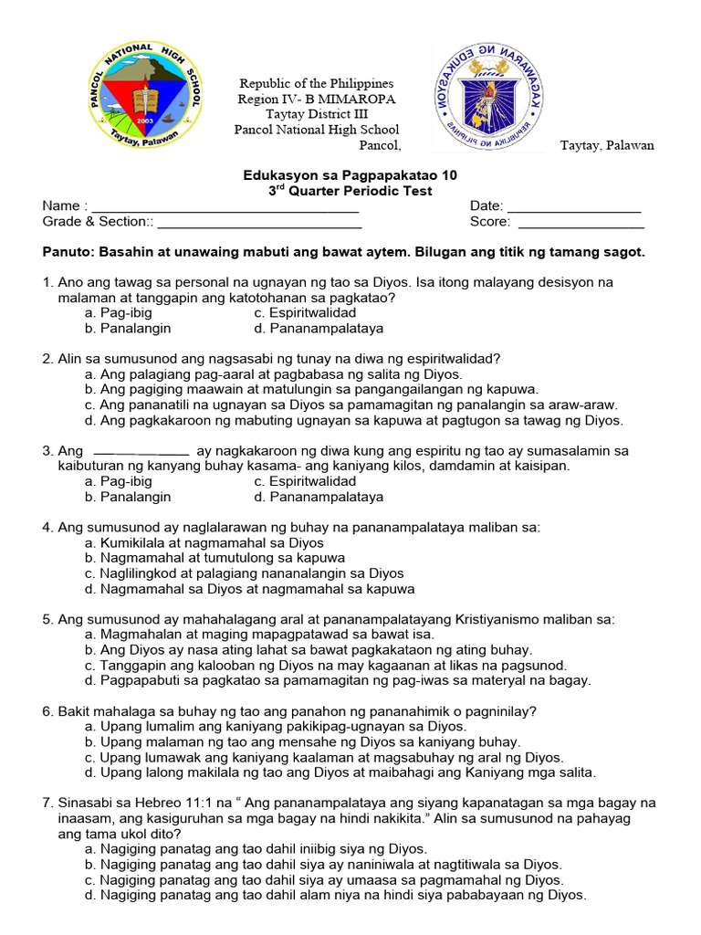 EsP10 Assessment Q3 | PDF