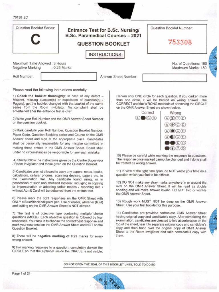 BSC Nursing Entrance Paper Pattern | PDF | Waves | Chemical Reactions