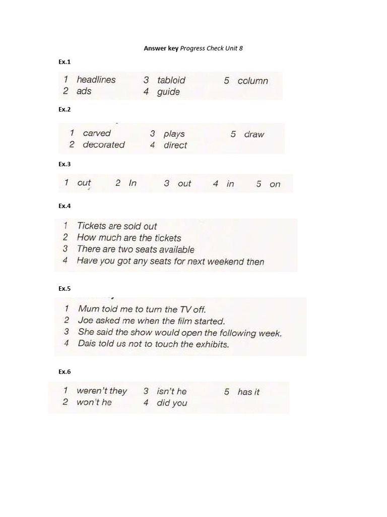Answer Key Progress Check Unit 8 | PDF