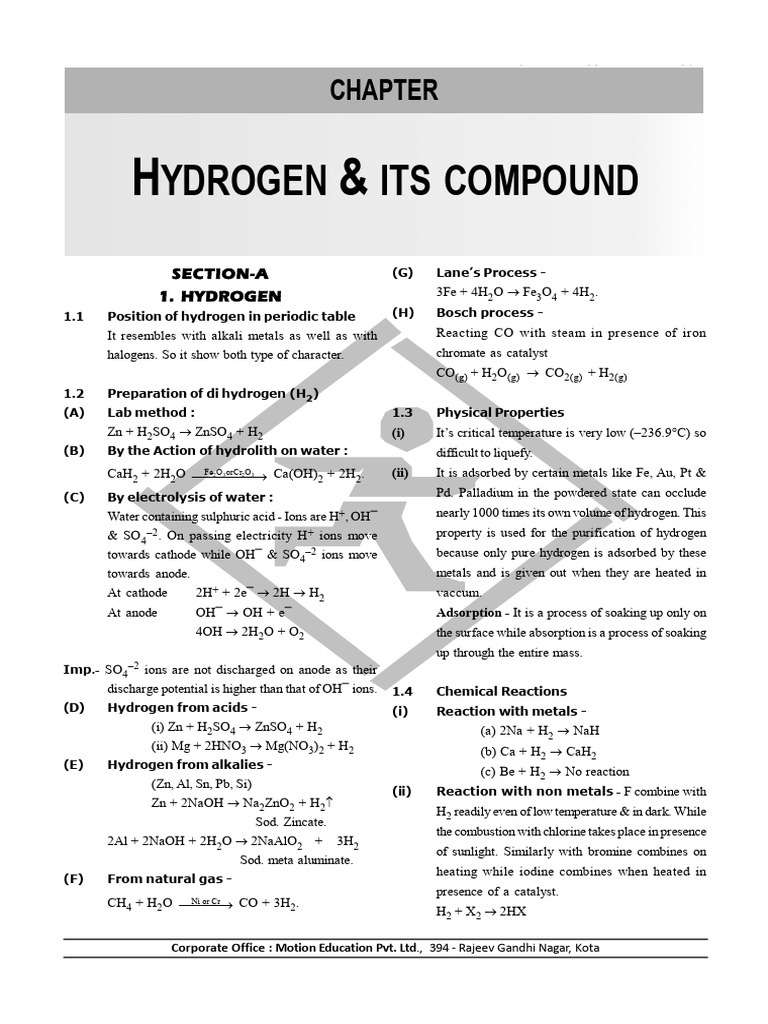 1e4acb28bbd2d2ed S-Block Hydrogen Its Compounds - Theory | PDF | Ion ...