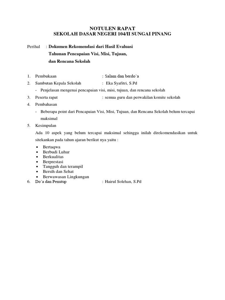 27 Notulen Rapat Evaluasi | PDF | Karier & Perkembangan | Pengembangan Diri