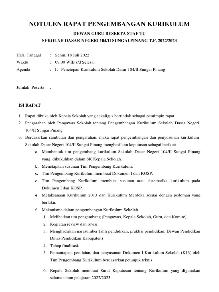 36 Notulen Rapat Pengembangan Kurikulum | PDF