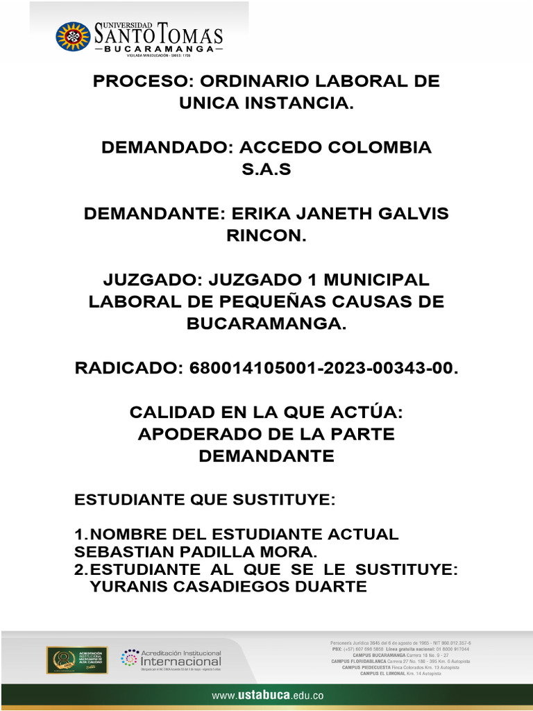 Proceso Laboral: Erika Galvis vs. Accedo Colombia | PDF | Documento de ...