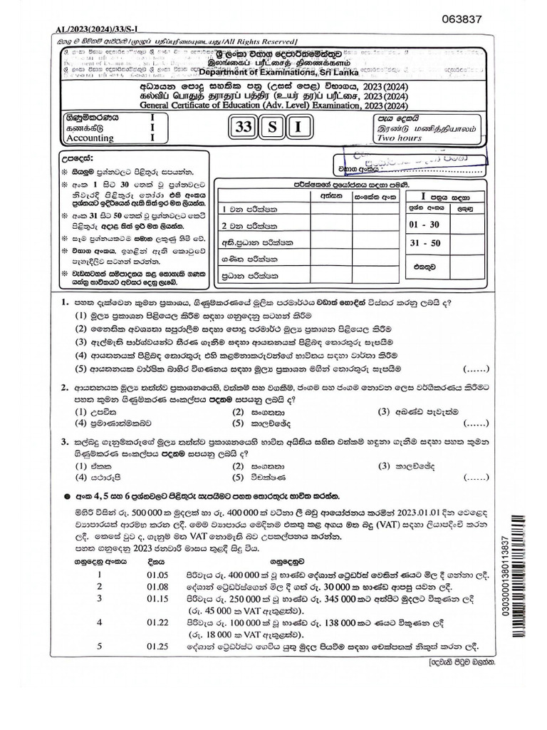 AL Accounting Marking Scheme Sinhala Medium Min | PDF