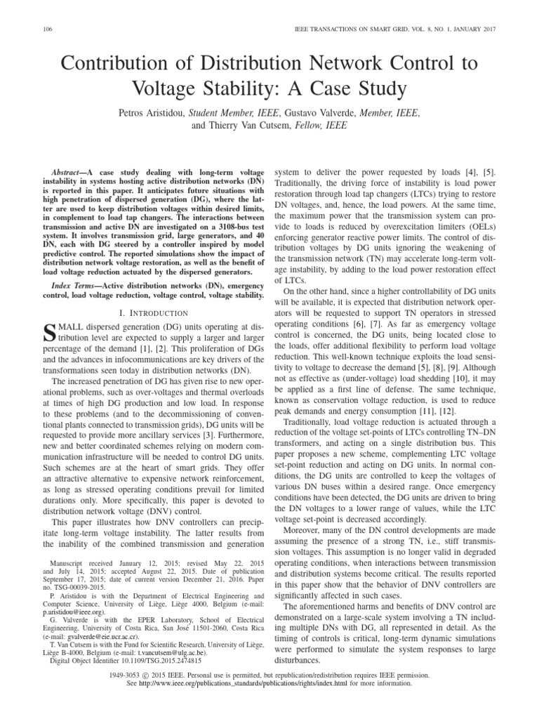 Contribution of Distribution Network Control To Voltage Stability - A Case Study | PDF ...