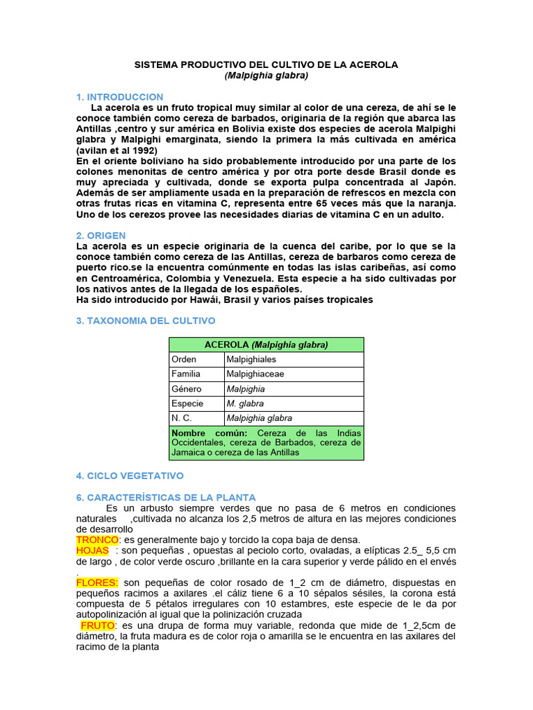 Cultivo y Beneficios de la Acerola | PDF | Botánica | Plantas