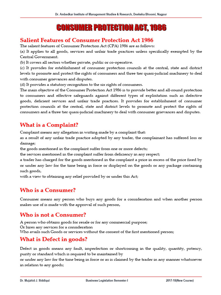 Unit 3 Consumer Protection Act 1986 | PDF | Consumer Protection | Goods